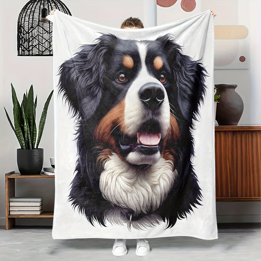 Bernese Mountain Dog Printed Flannel Blanket - 100% Polyester Soft ...