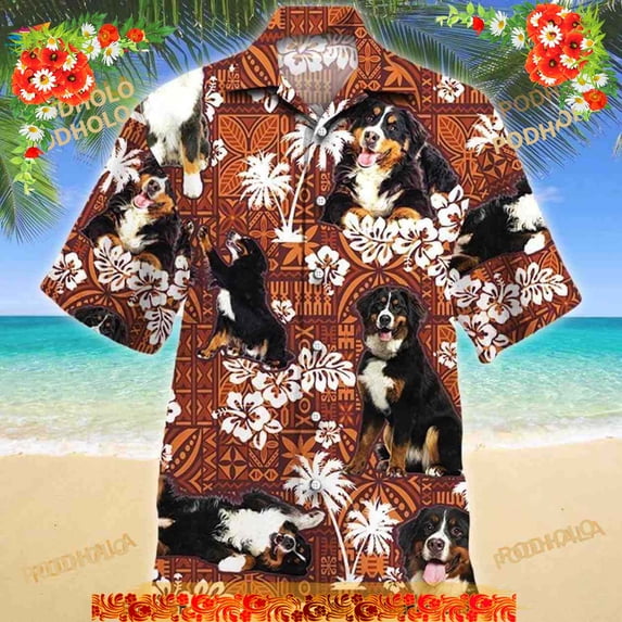 Bernese Mountain Dog Red Tribal Hawaiian Shirt - Walmart.com