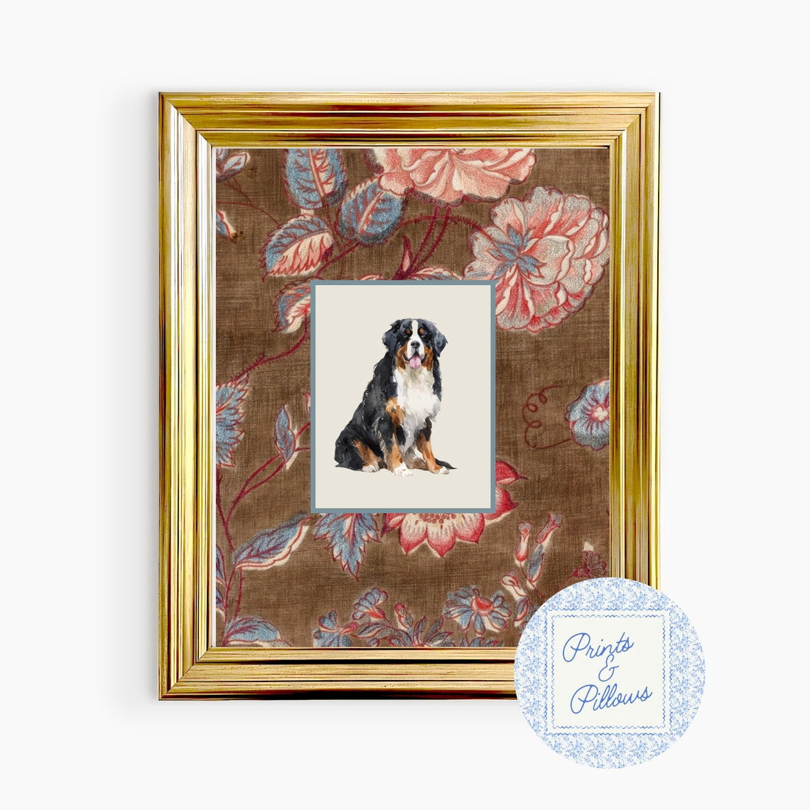 Bernese Mountain Dog Vintage Floral Wall Art Poster Unframed Paper ...