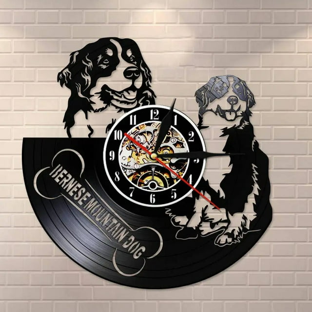 Bernese Mountain Dog Vinyl Wall Clock,Vinyl Record Clock Wall Art Black ...