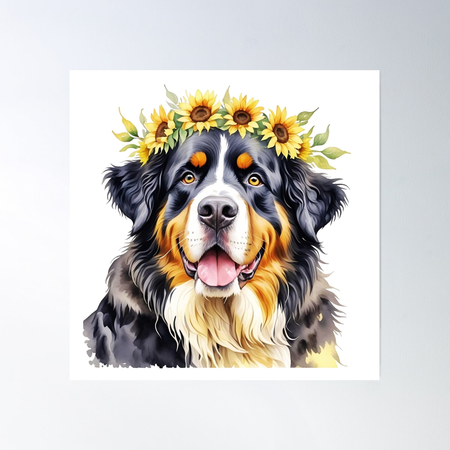 Bernese Mountain Dog Wearing Sunflower Crown Poster Wall Art, Modern Wall Decor, 30x30 UNFRAMED ...