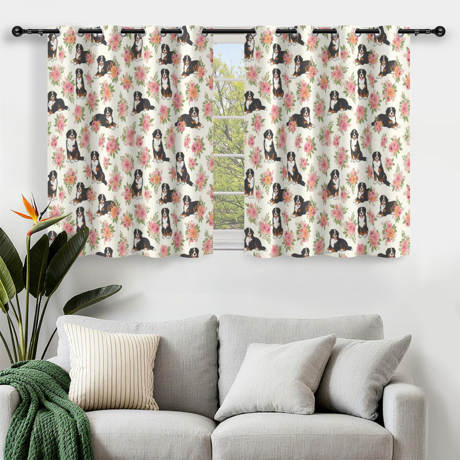 Bernese Mountain Dog and Rose Blackout Curtains,Triple Weaved Fabric ...
