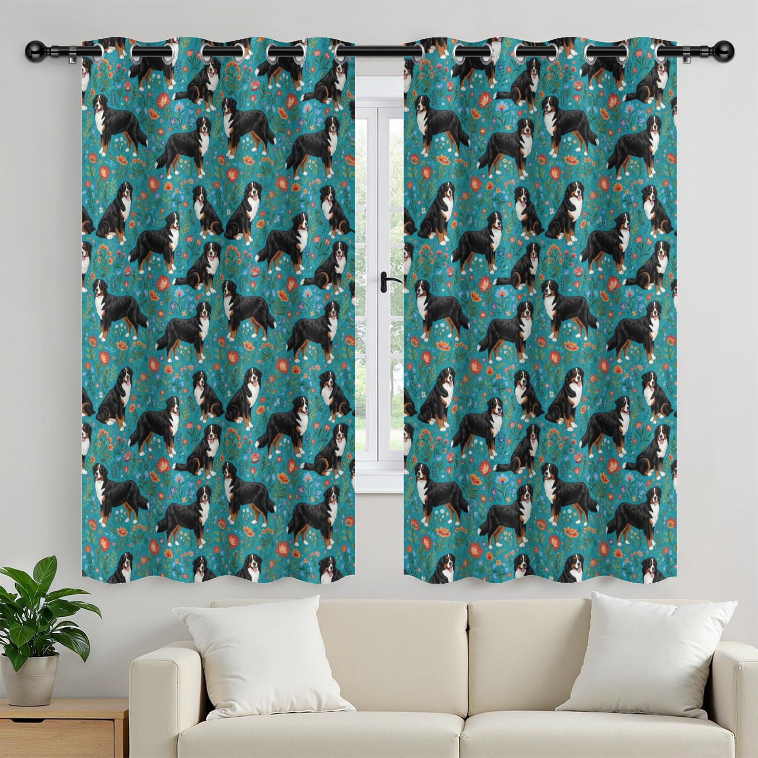 Bernese Mountain Dog and Wildflower Blackout Curtains,Triple Weaved ...