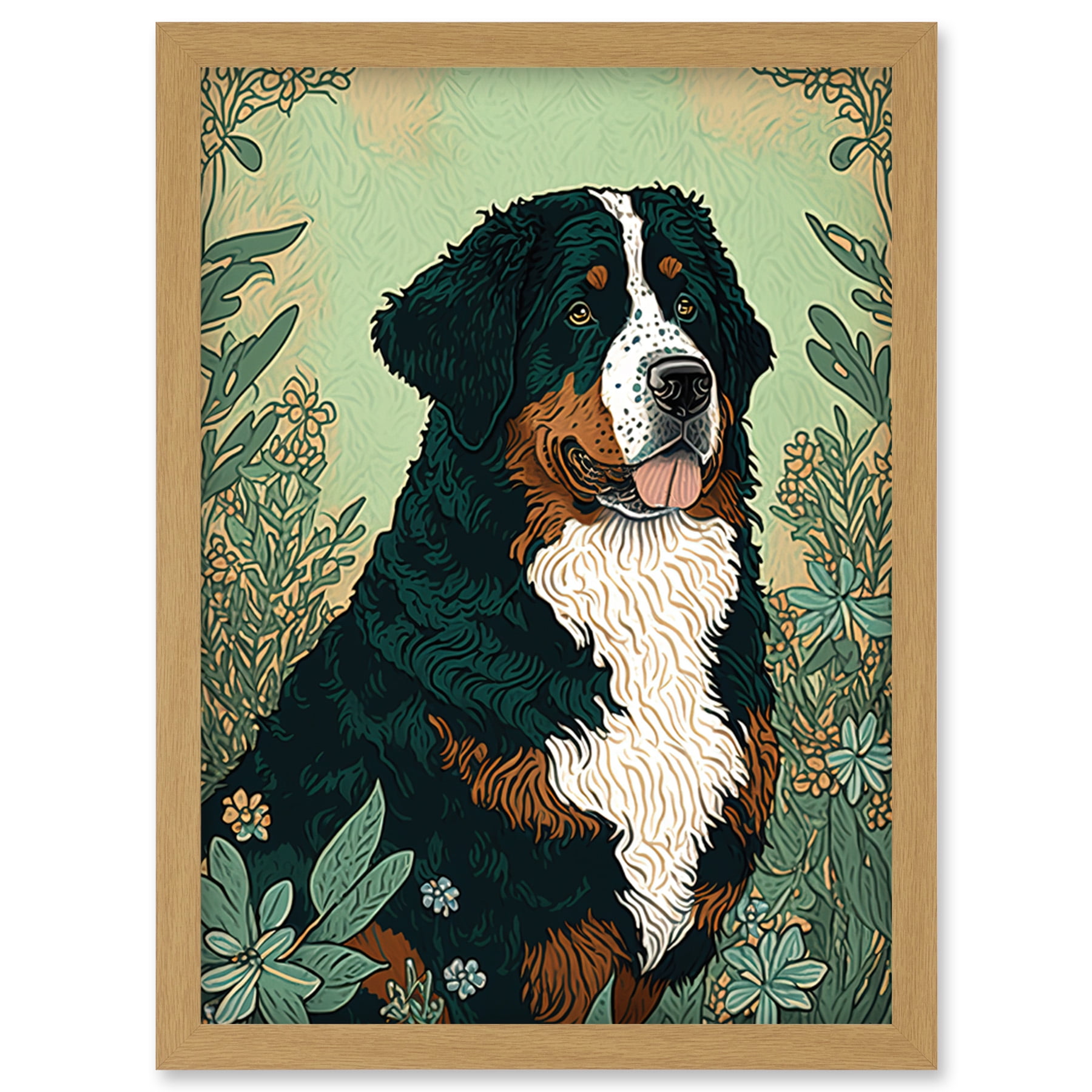 Bernese Mountain Dog in Wildflower Field Modern Illustration Artwork ...