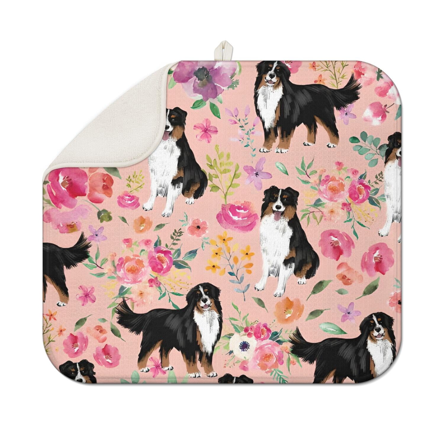 Bernese Mountain Dogs with Pioneer Flower Dish Drying Mat for Kitchen 1 ...