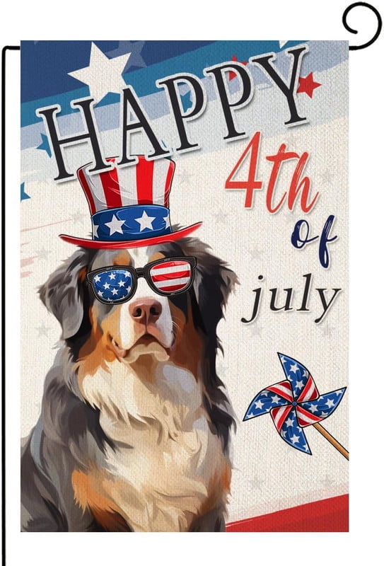 Bernese Mountain Funny Flags Dog Garden Flags 12x18 Double Sided, Happy 4th of July Outdoor Flag ...