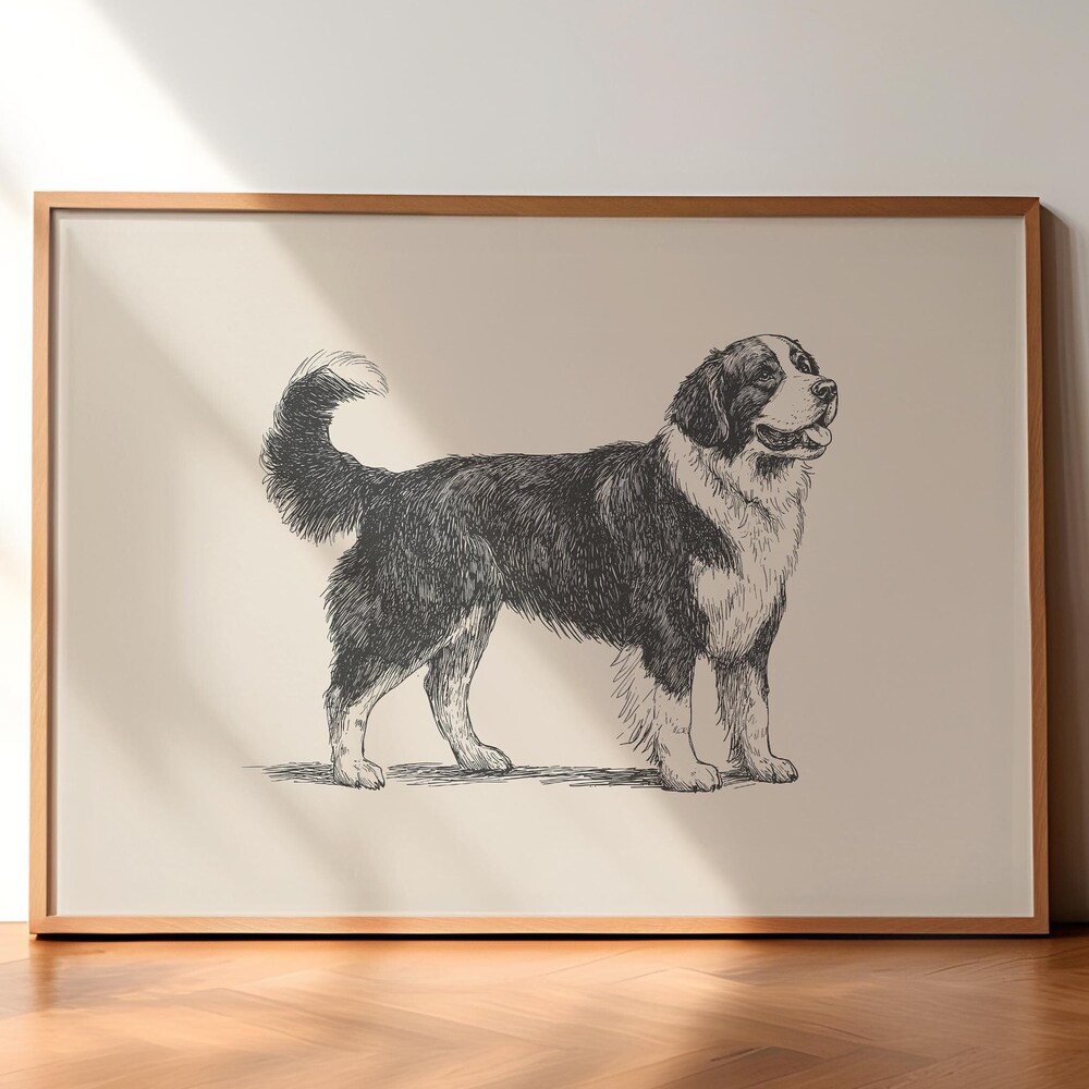 Bernese Mountain Poster Dog Vintage Drawing Dog Wall Art Retro Painting ...