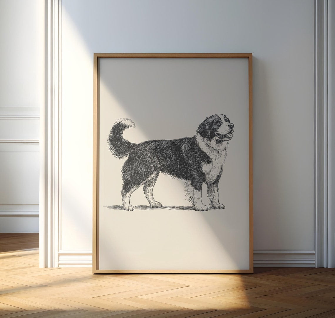 Bernese Mountain Print, Dog Vintage Poster, Dog Wall Art, Antique Painting, Country Art, Dog ...