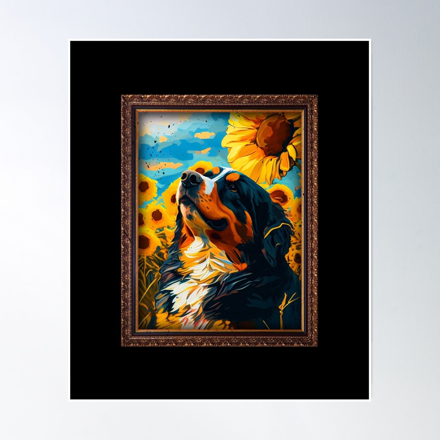 Bernese Mountain Sunflower Painting Adorable Dog Poster Wall Art, Modern Wall Decor, 24x36 ...