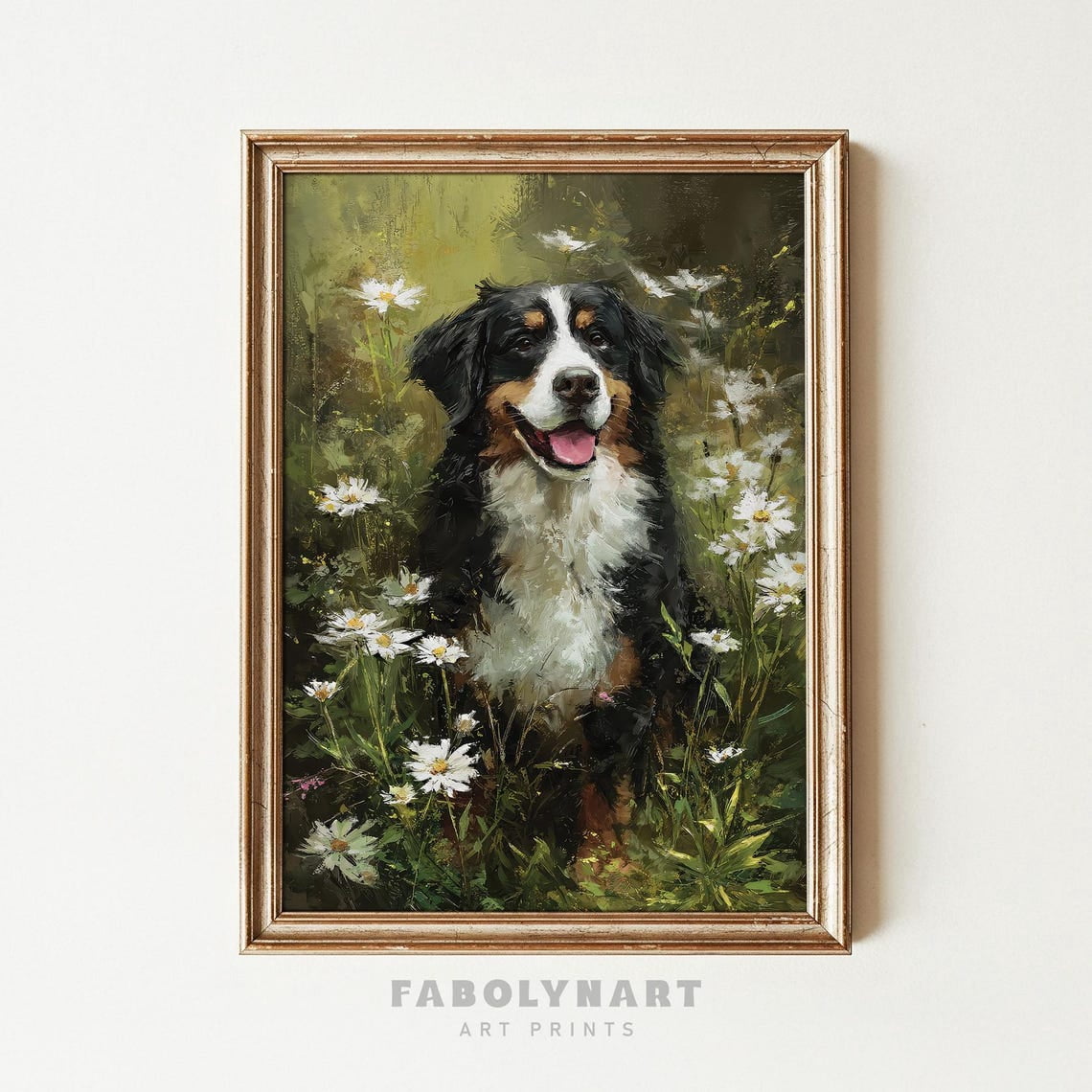 Bernese Mountain Wall Art Print, Floral Pet Painting Decor, Moody Gift ...