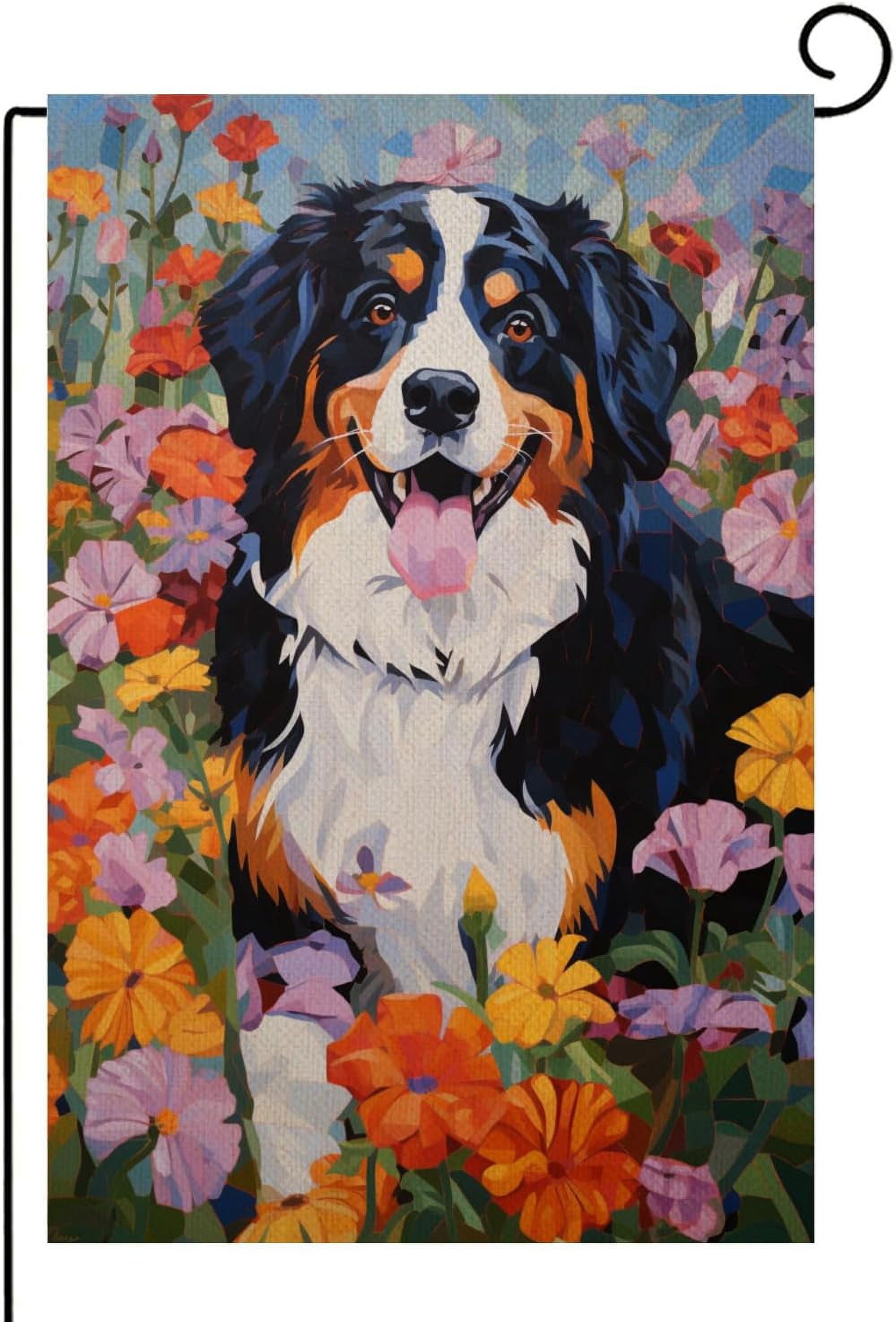 Bernese Mountain Welcome Spring Garden Flag 12x18 Inch Double Sided,Burlap Small Daisy Pansy ...