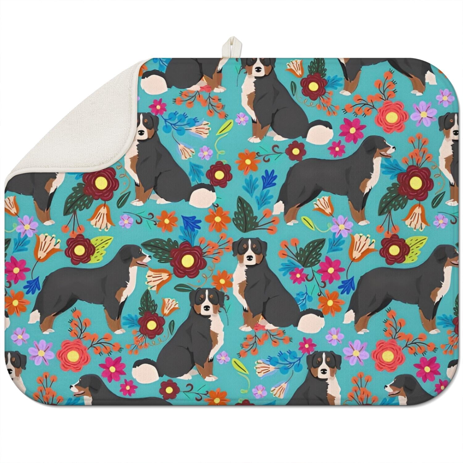 Bernese Mountain and Flower Dish Drying Mat for Kitchen 1 Pack, Ultra ...