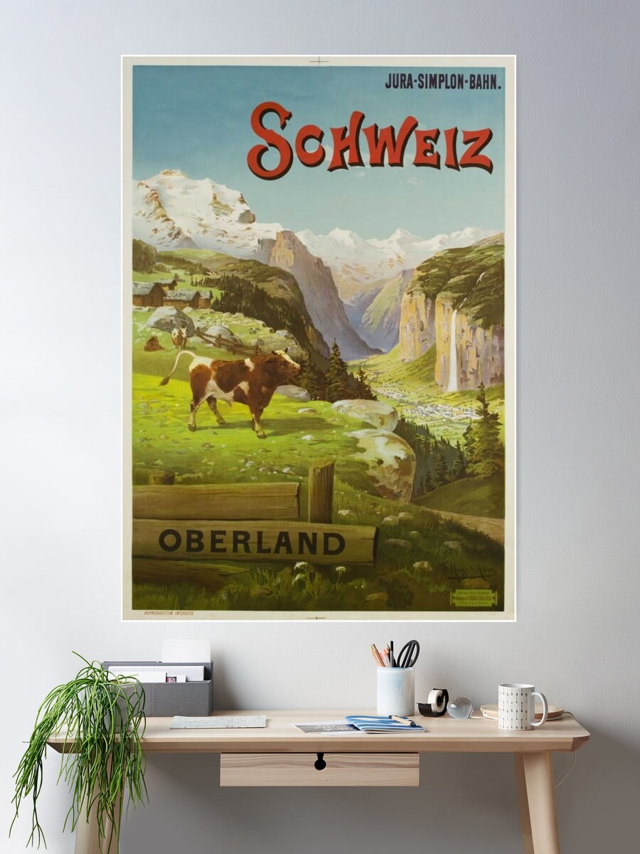 Bernese Oberland 1895 Vintage Switzerland Poster Vintage Swiss Poster ...