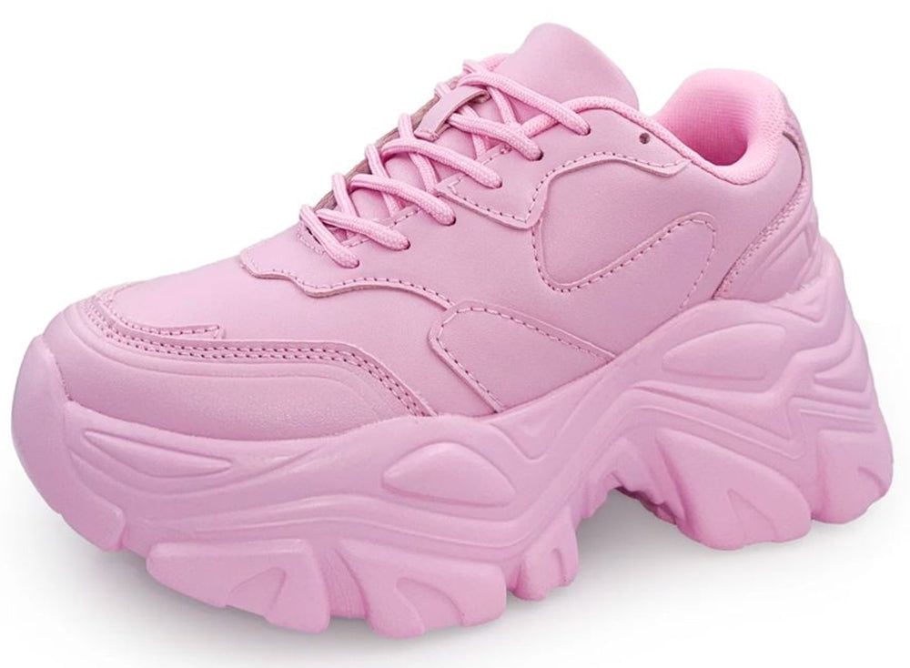 Berness Women Chunky Platform Sneakers Lace Up Fashion Trainers Thick ...