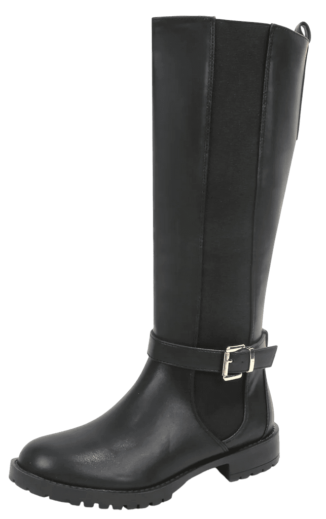 Berness Women Knee High Boots Buckle Strap Riding Elastic Sides Zippers ...