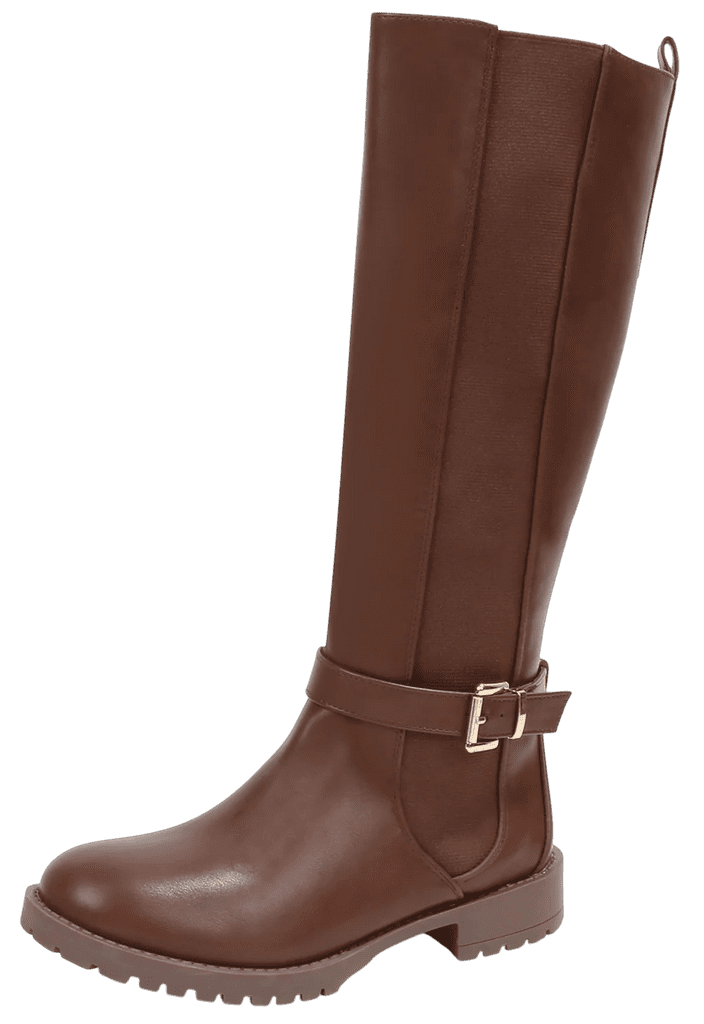 Berness Women Knee High Boots Buckle Strap Riding Elastic Sides Zippers ...