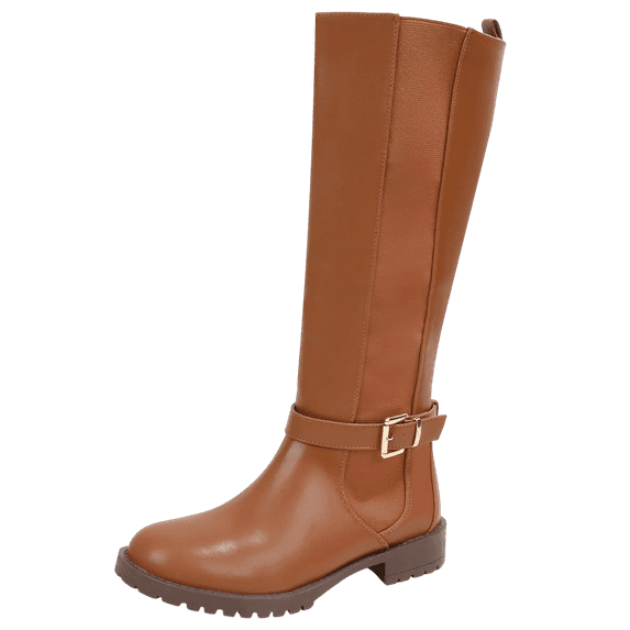 Berness Women Knee High Boots Buckle Strap Riding Elastic Sides Zippers ...