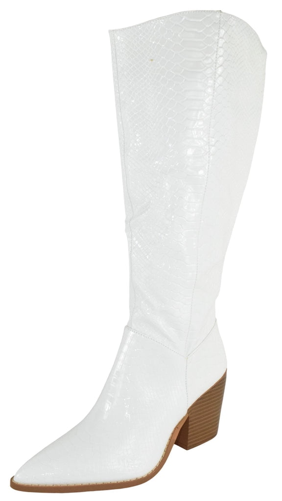 Berness Women Knee High Western Cowboy Boots Side Zippers Block High ...