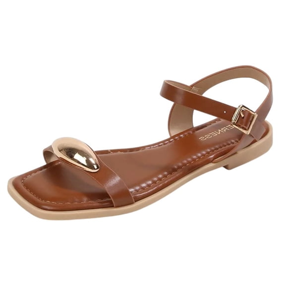 Berness Women’s Ankle Strap Sandals – Gold Hardware Accent, Square Open ...
