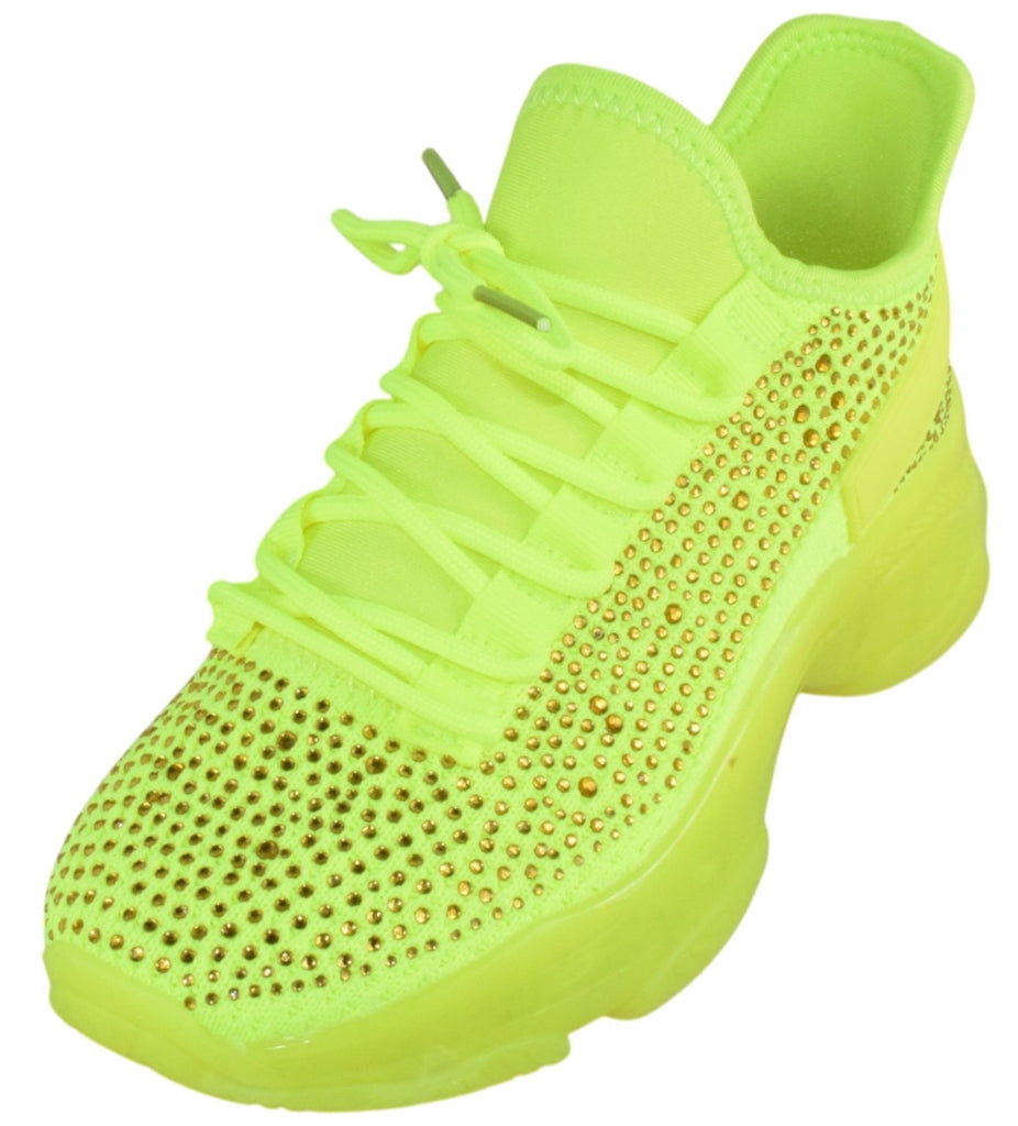 Berness Women’s Rhinestone Chunky Sneakers – Platform Lace-Up Fashion ...