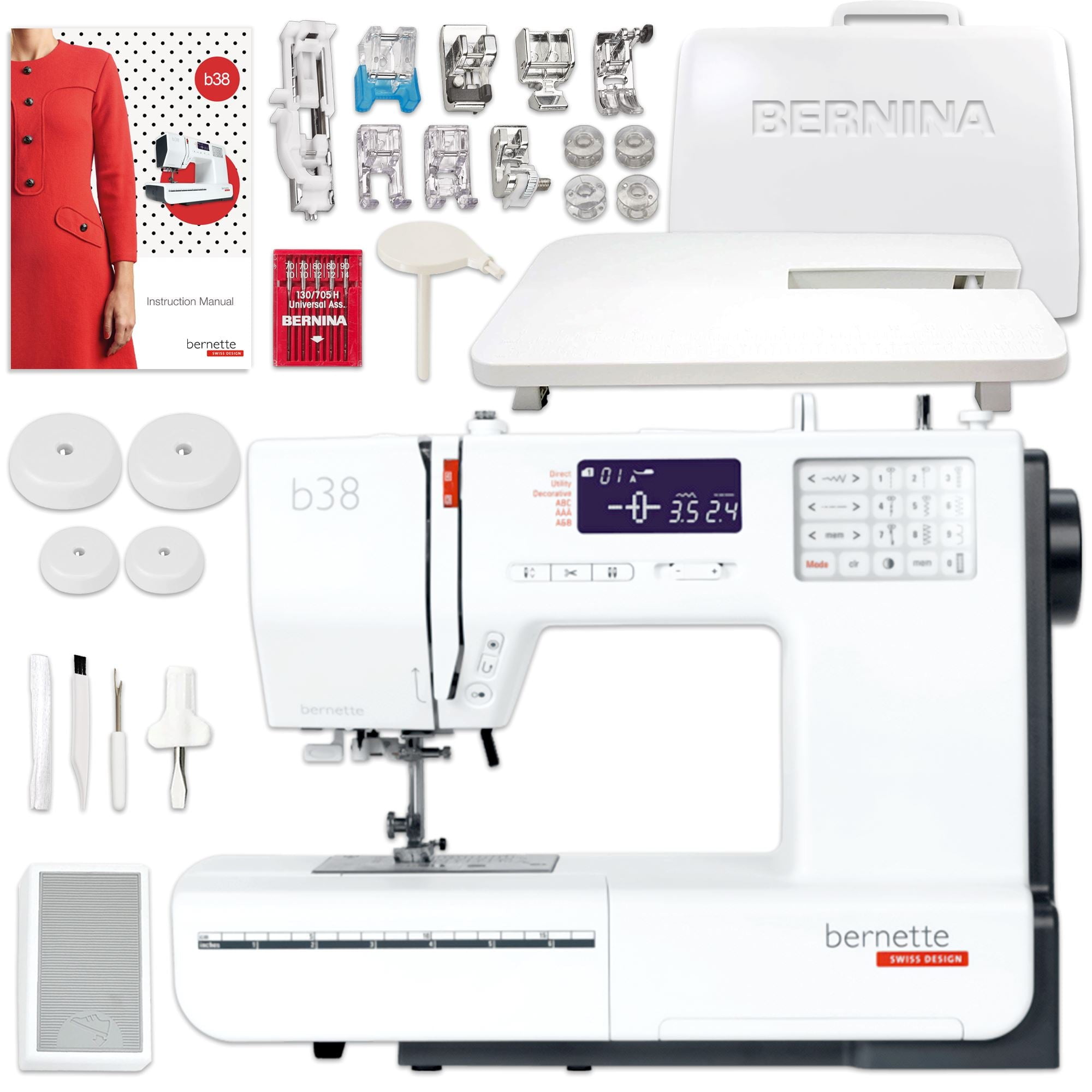 Bernette B38 Top End Computerized Sewing Machine Bundle w/ 8 Pressure ...
