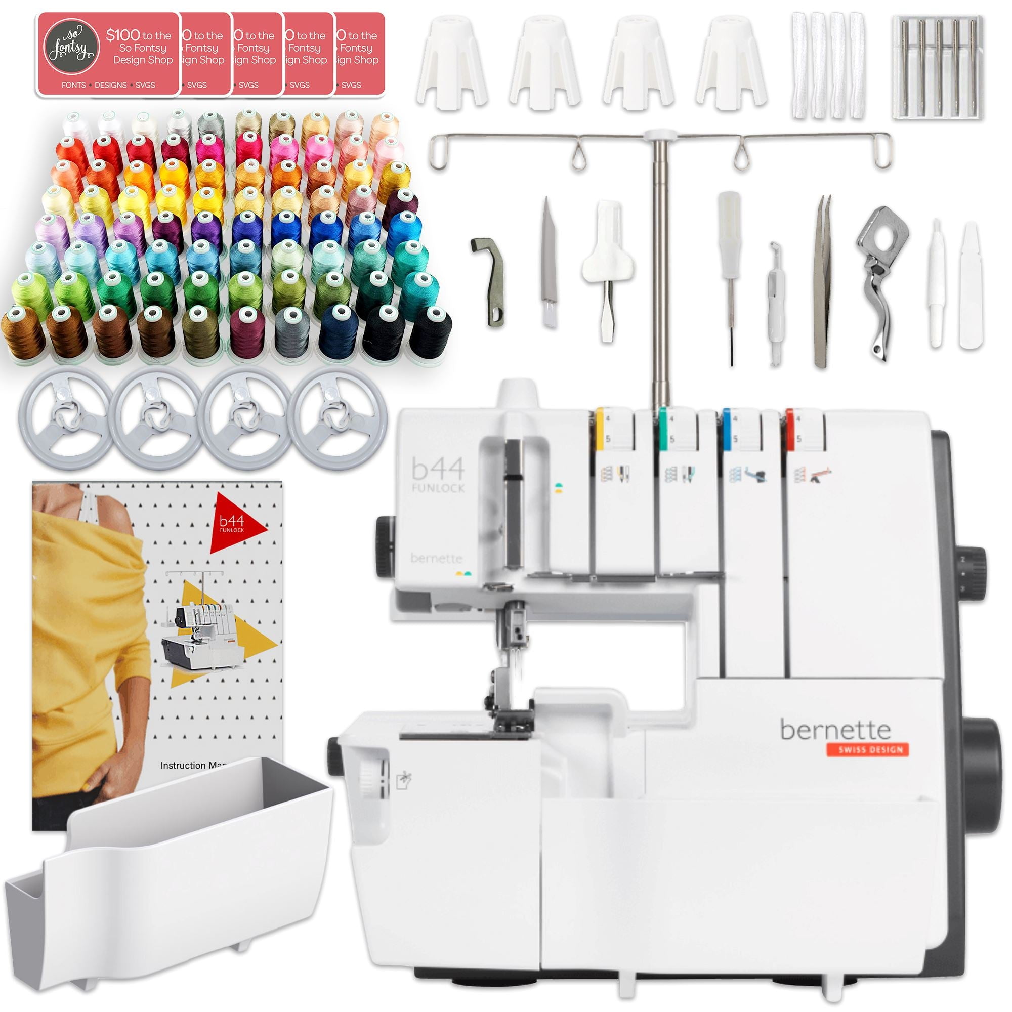 Bernette B44 FUNLOCK Overlock Serger Sewing Machine with 80 Thread ...
