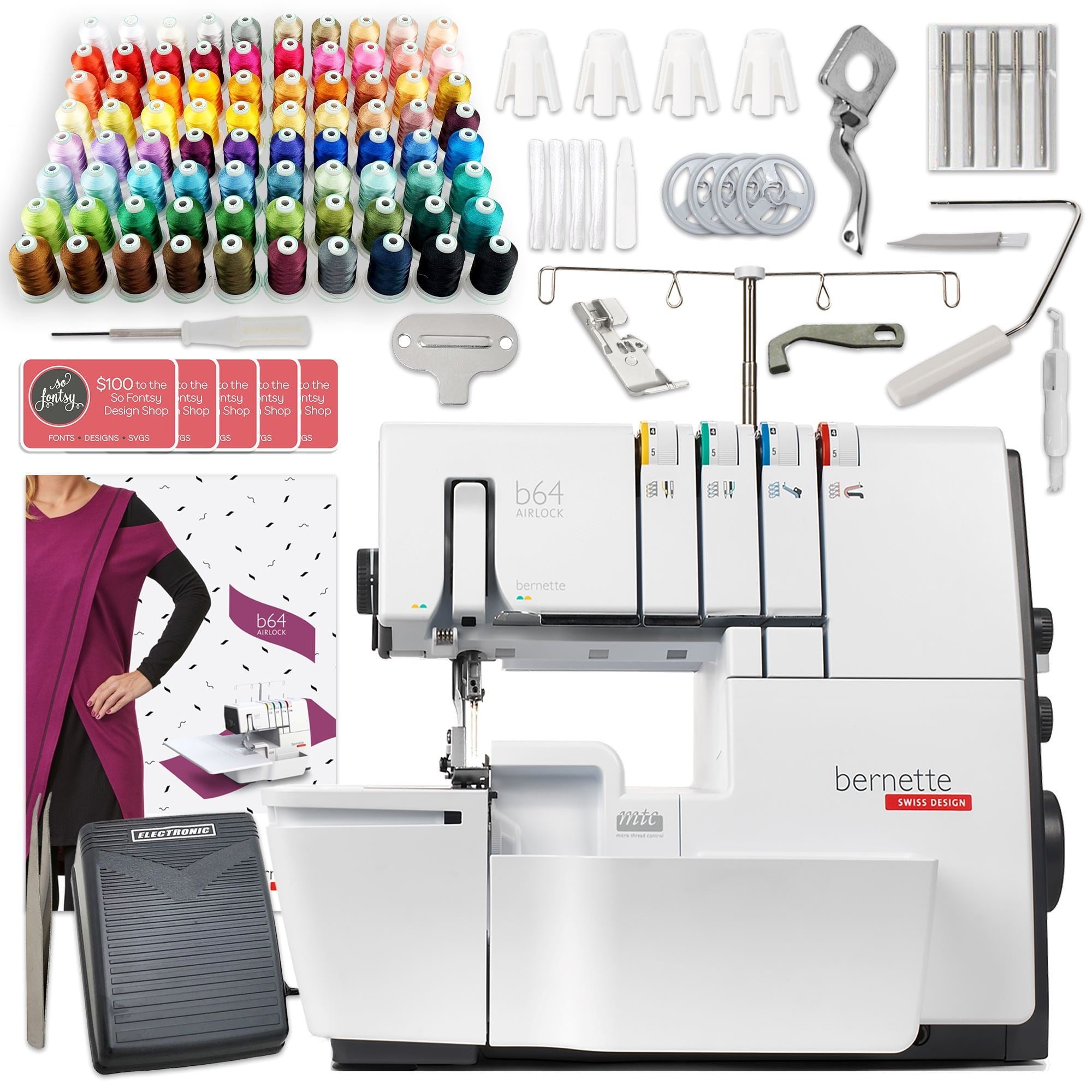 Bernette B64 Airlock Serger with Easy Air Threading & 80 Thread Spool ...