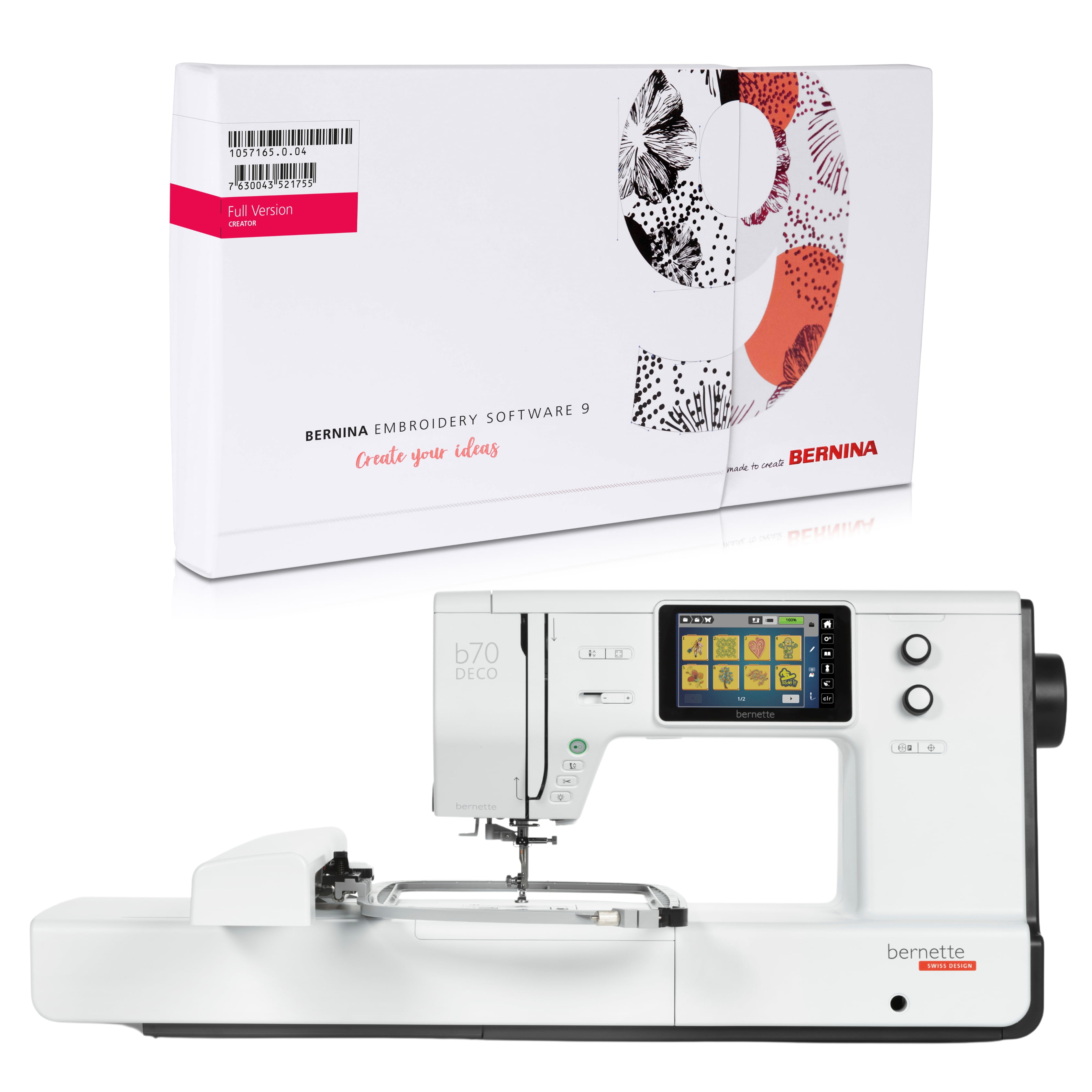 "Bernette B70 Custom Programmable Automatic Embroidery Machine with V9 Creator Software, 10"" x ...