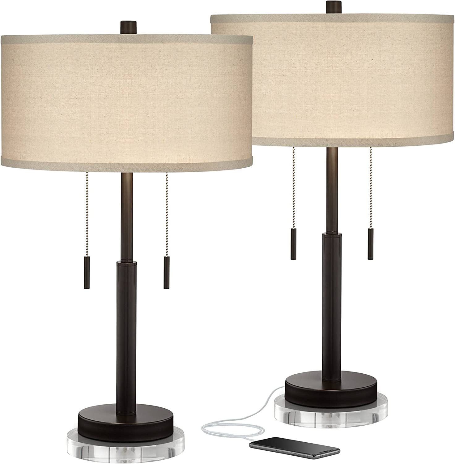 Bernie Modern Industrial Table Lamps Set of 2 with Round Risers USB ...