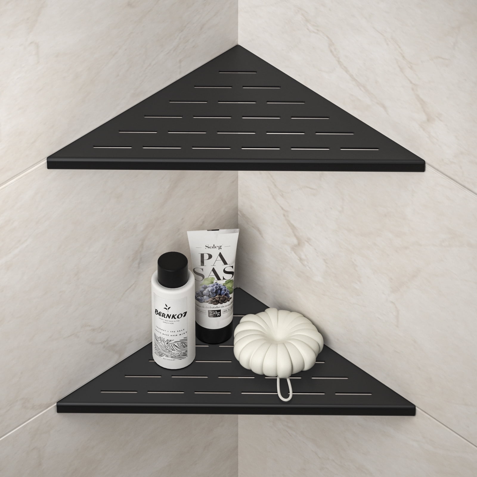 Bernkot Corner Shower Shelf, 12" Matte Black 304 Stainless Steel Slot ...