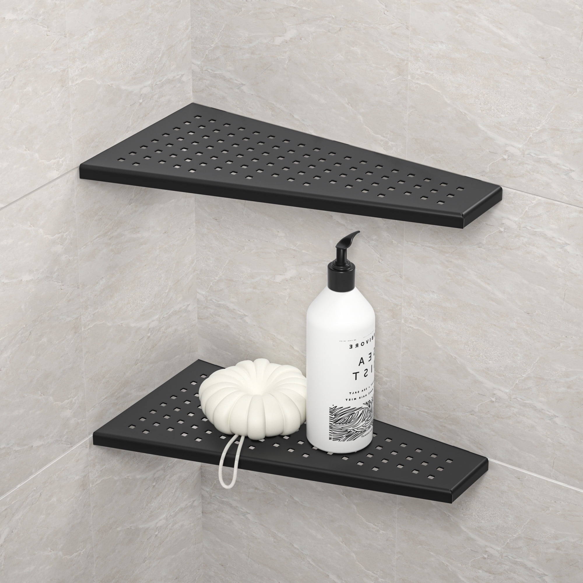 Bernkot Corner Shower Shelf Matte Black 12" Trapezoid Tiled Shelf with ...