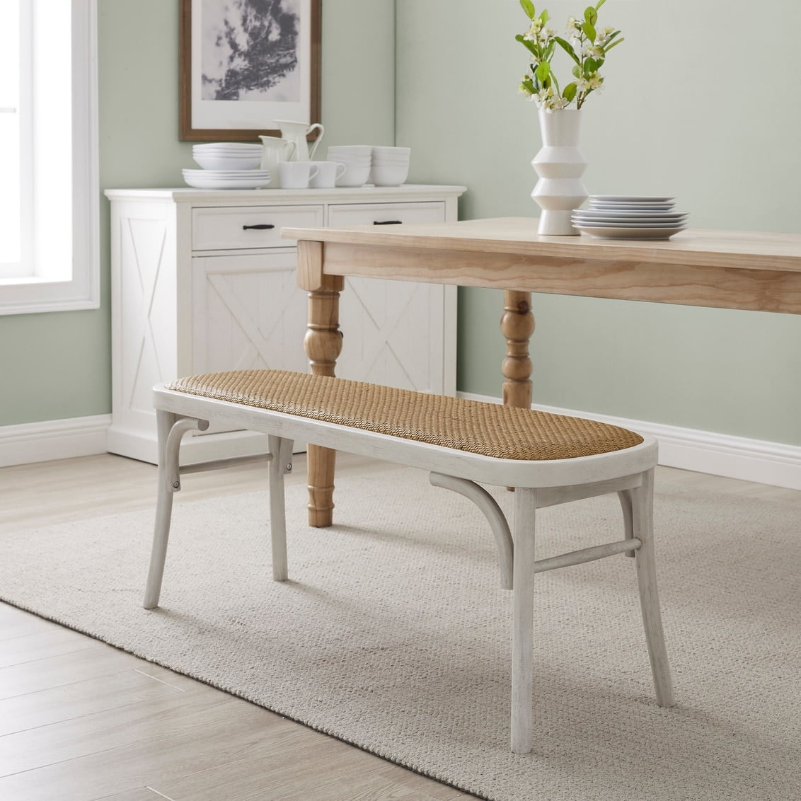 Bernsley Bentwood Rattan Dining Bench White Painted - Walmart.com