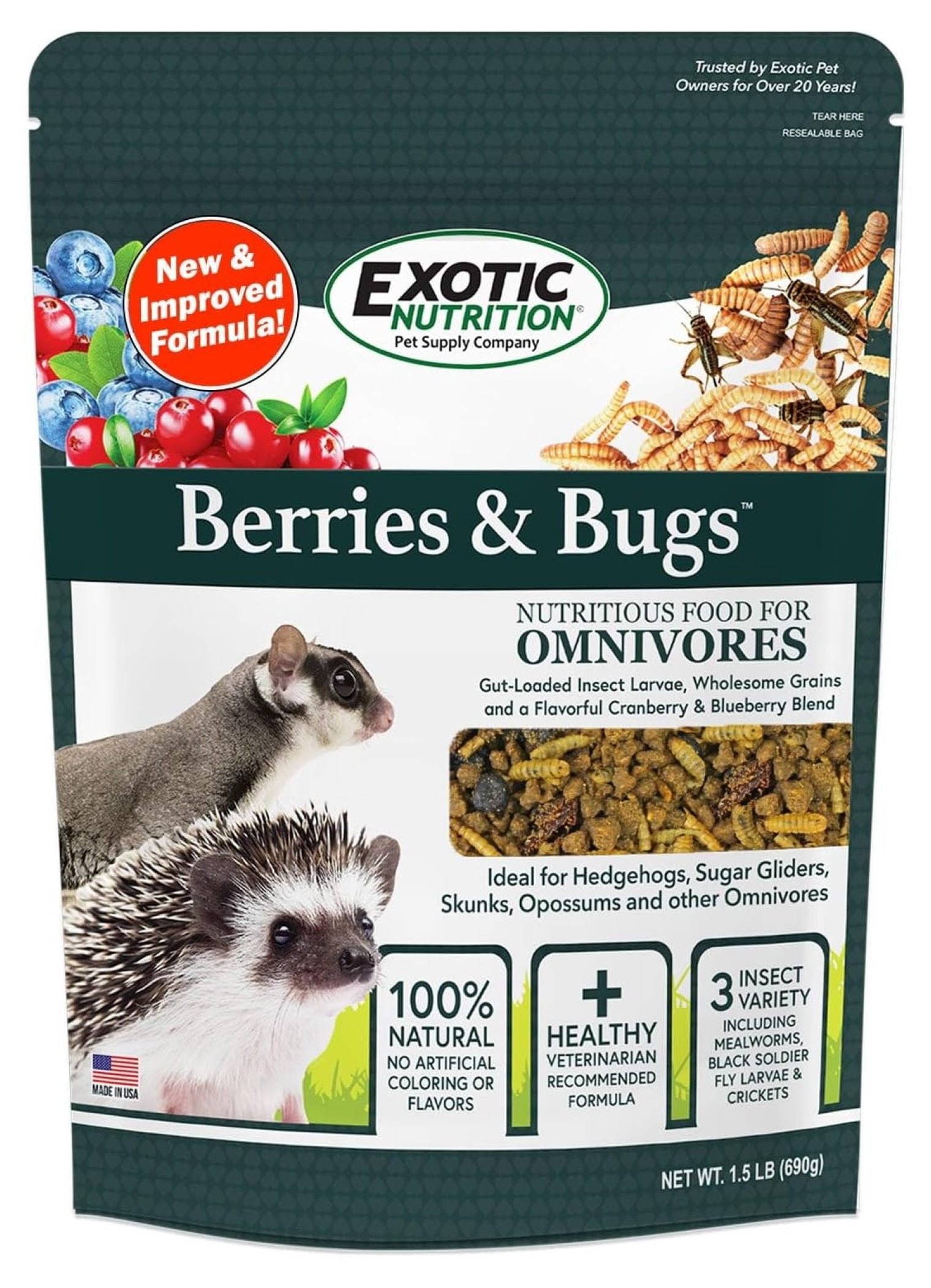 Berries & Bugs 1.5 lb - All Natural High Protein High Fiber Food for ...