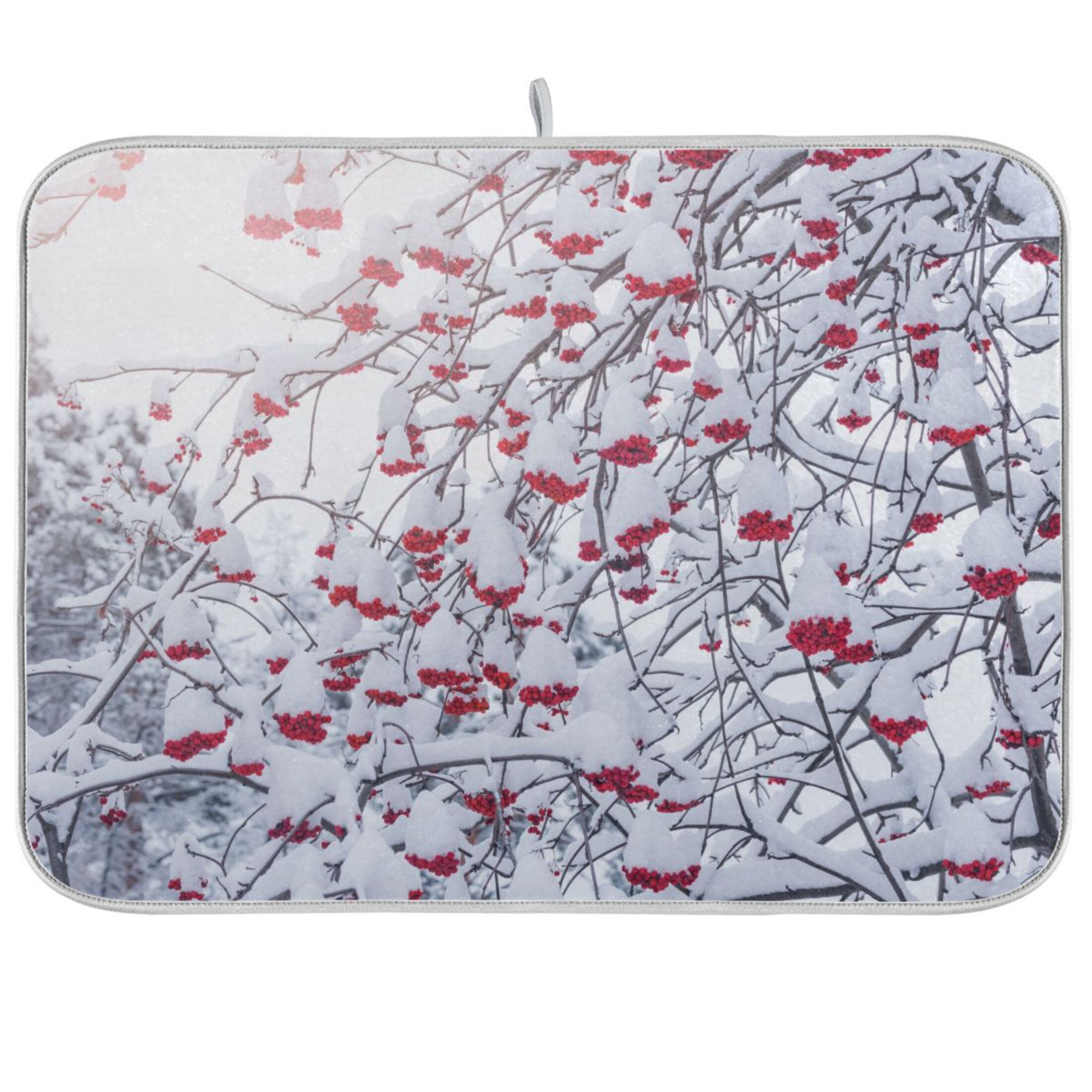 Berries Trees with Snow Dish Drying Mat Microfiber Kitchen Mats Large ...