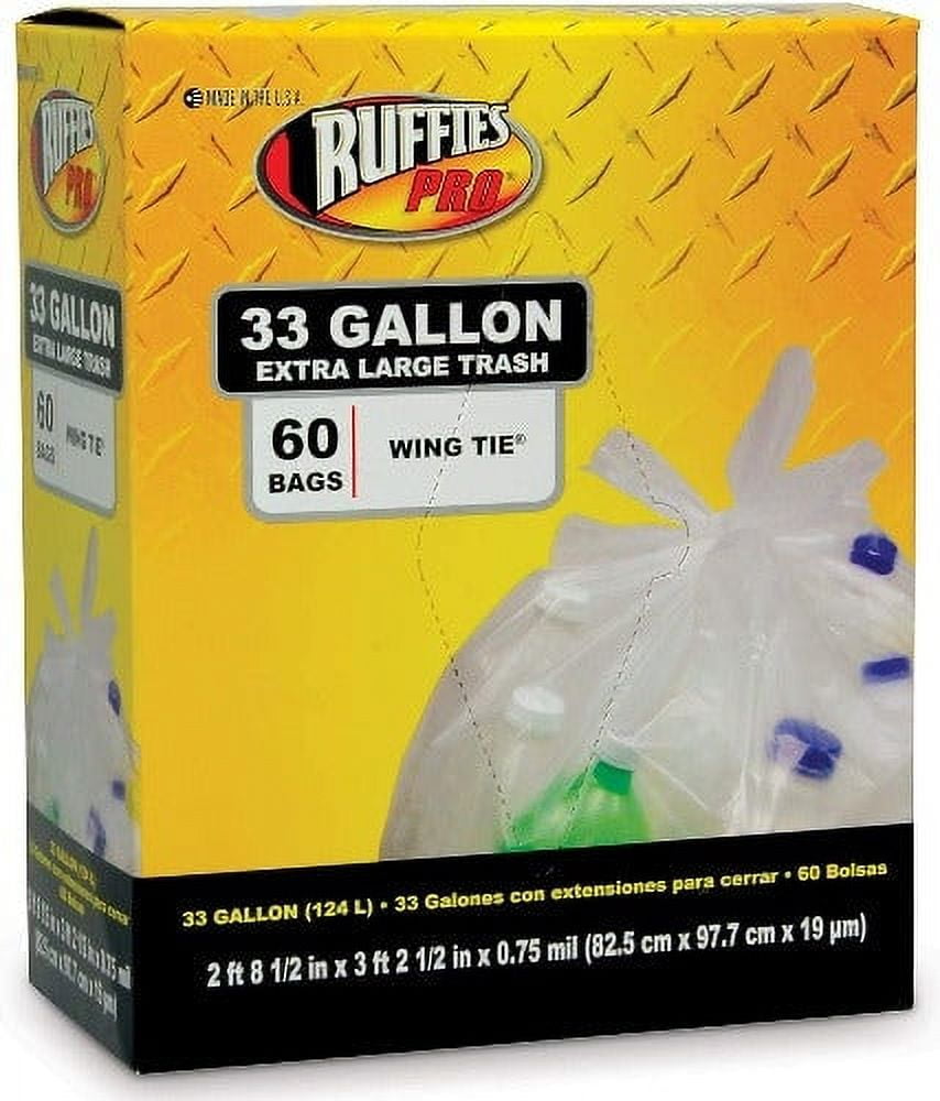 Berry 1124909 Ruffies Pro 60-Count 33 Gallon .75 Mil Clear Trash ...