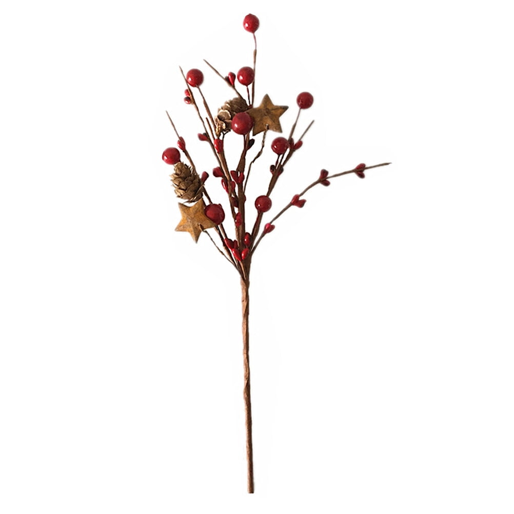 Berry Artificial Red Stems Pine Xmas Holly Stems Picks Ornament ...