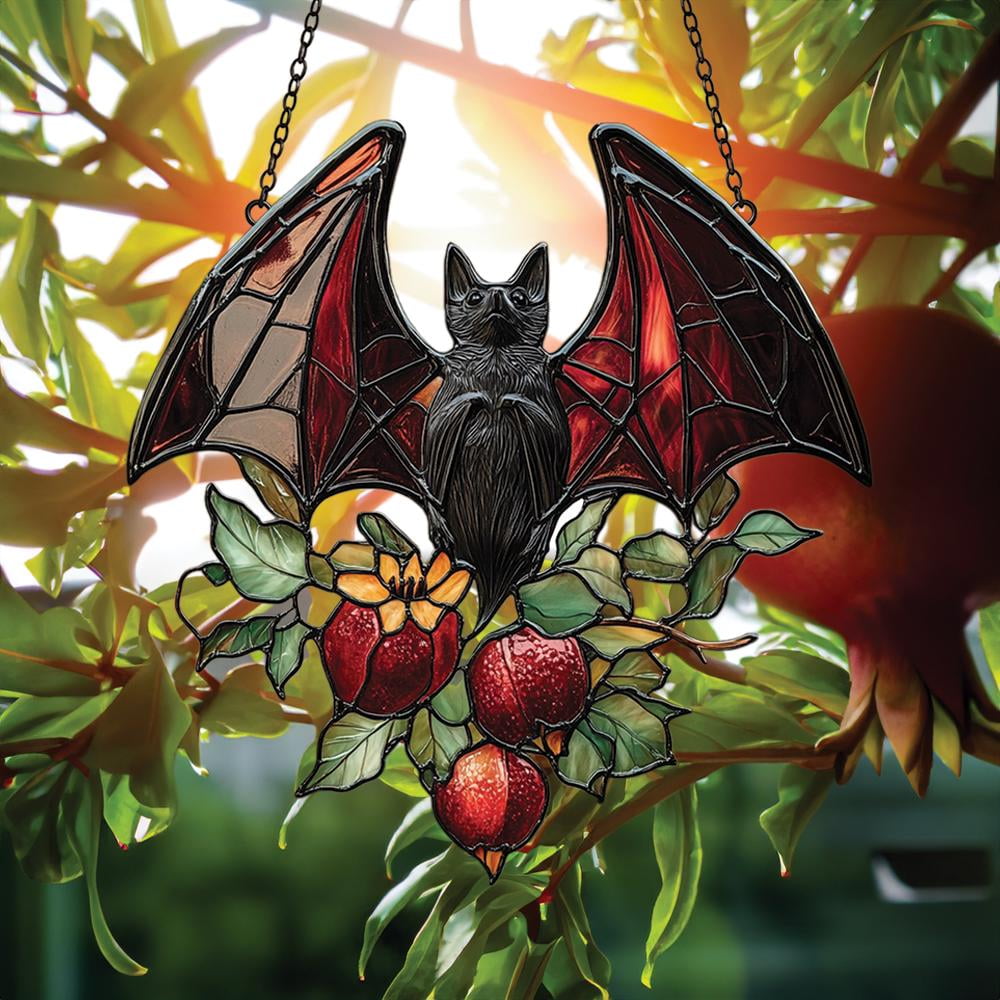 Berry Bat Acrylic Suncatcher, Dark Fruit Faux Stained Glass Bat Window ...