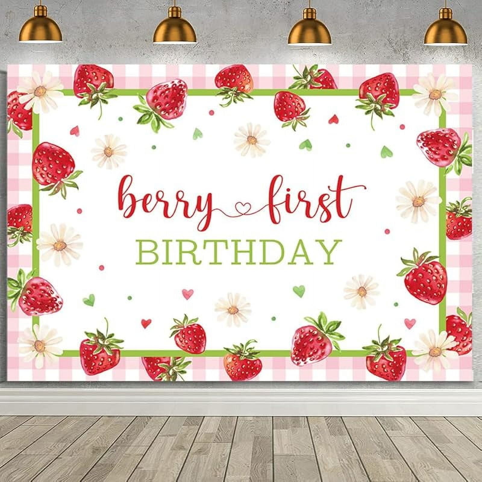 Berry First Birthday Backdrop Strawberry 1st Birthday Photography Background Daisy Berry Theme ...