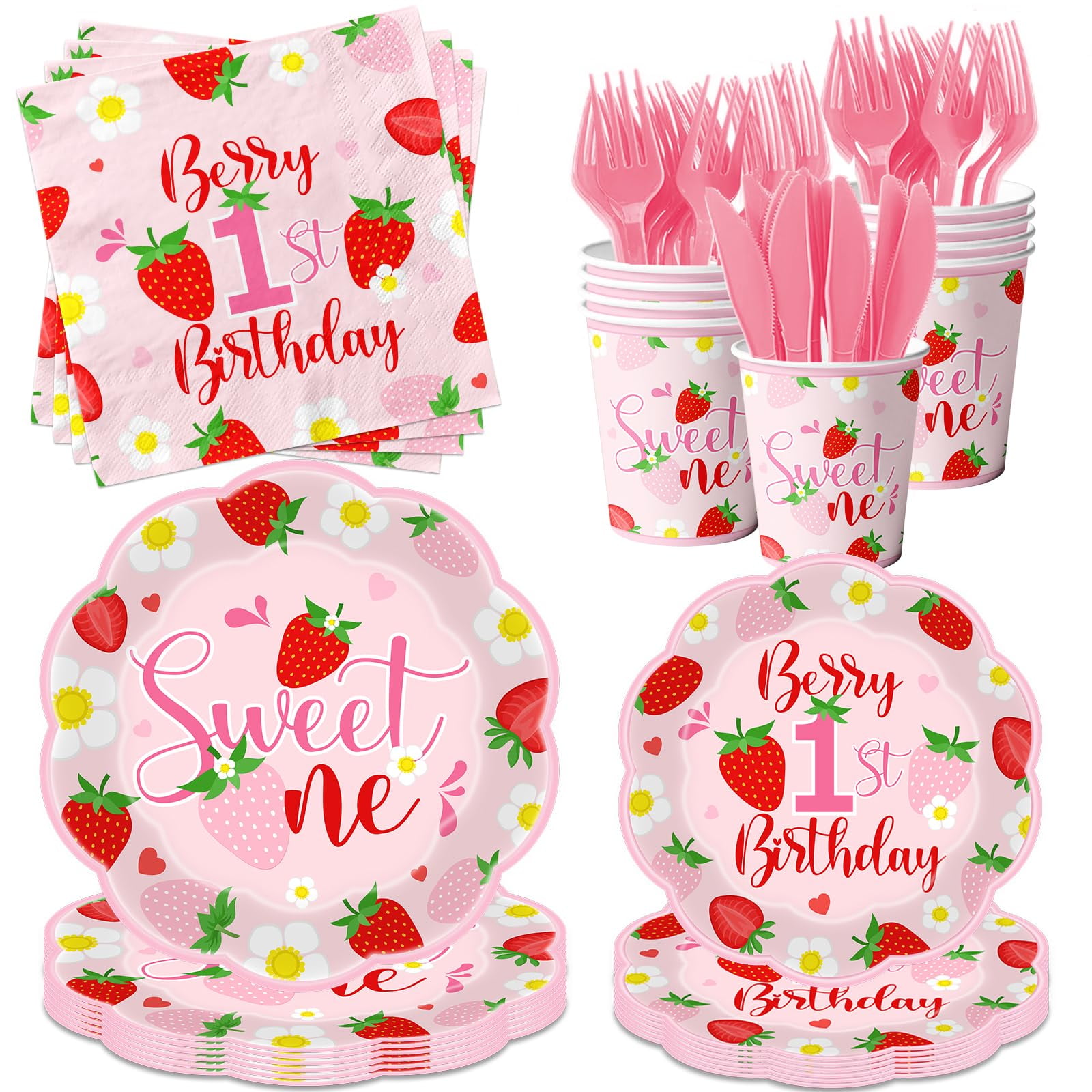 Berry First Birthday Decorations SSF20 Tableware,150pcs Berry Sweet One ...