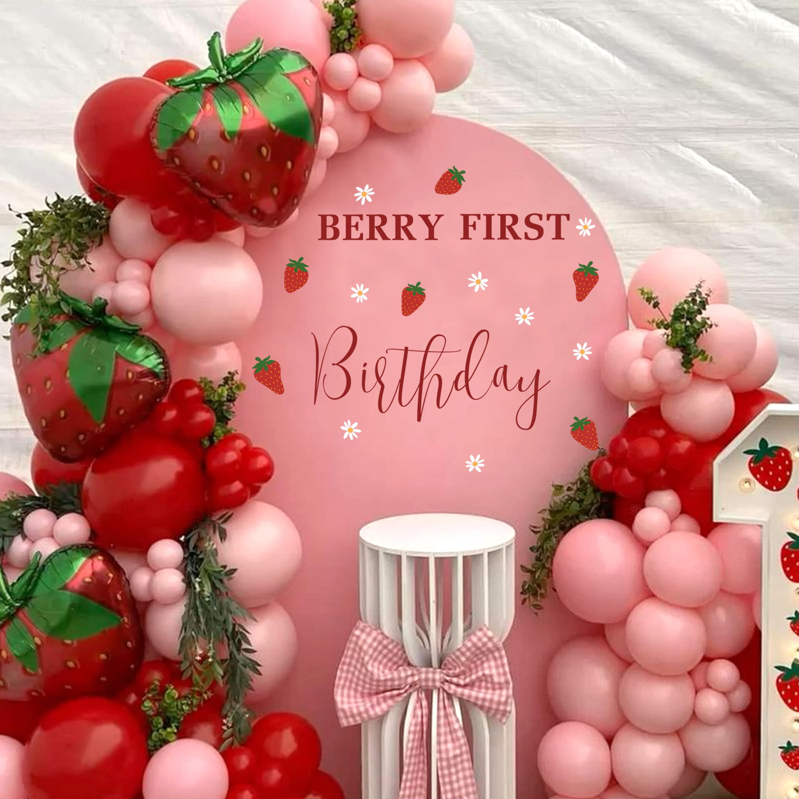 Berry First BirthdayEGSC Backdrop Wall Sticker, Pink Strawberry Theme ...