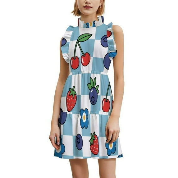 Berry Floral Checkered Pattern Women's Fashion Casual Dress Summer ...