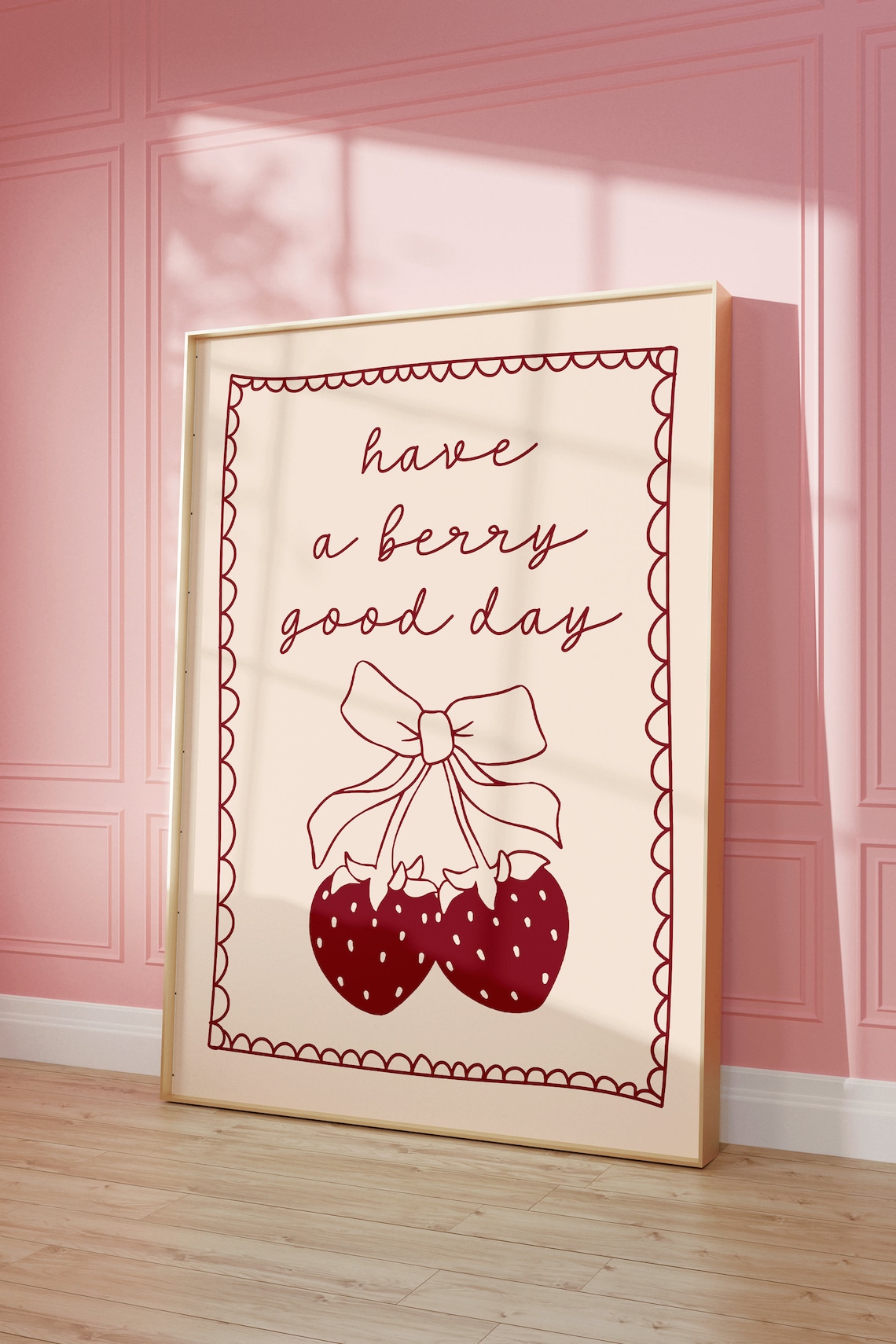 Have A Berry Good Day Art Print, Red Hand Drawn Home Poster, Daily ...