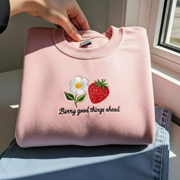 Berry Good Things Ahead Embroidered Sweatshirt, Strawberry Flower ...