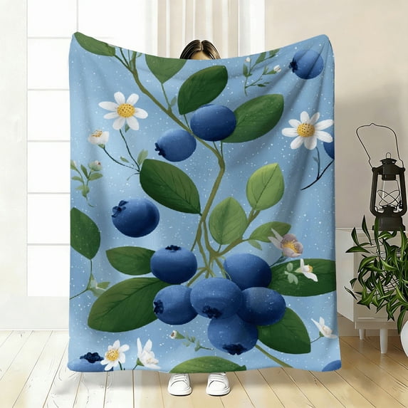 Berry Leaf Pattern Flannel Blanket, Soft Fleece Throw for Bed Sofa ...