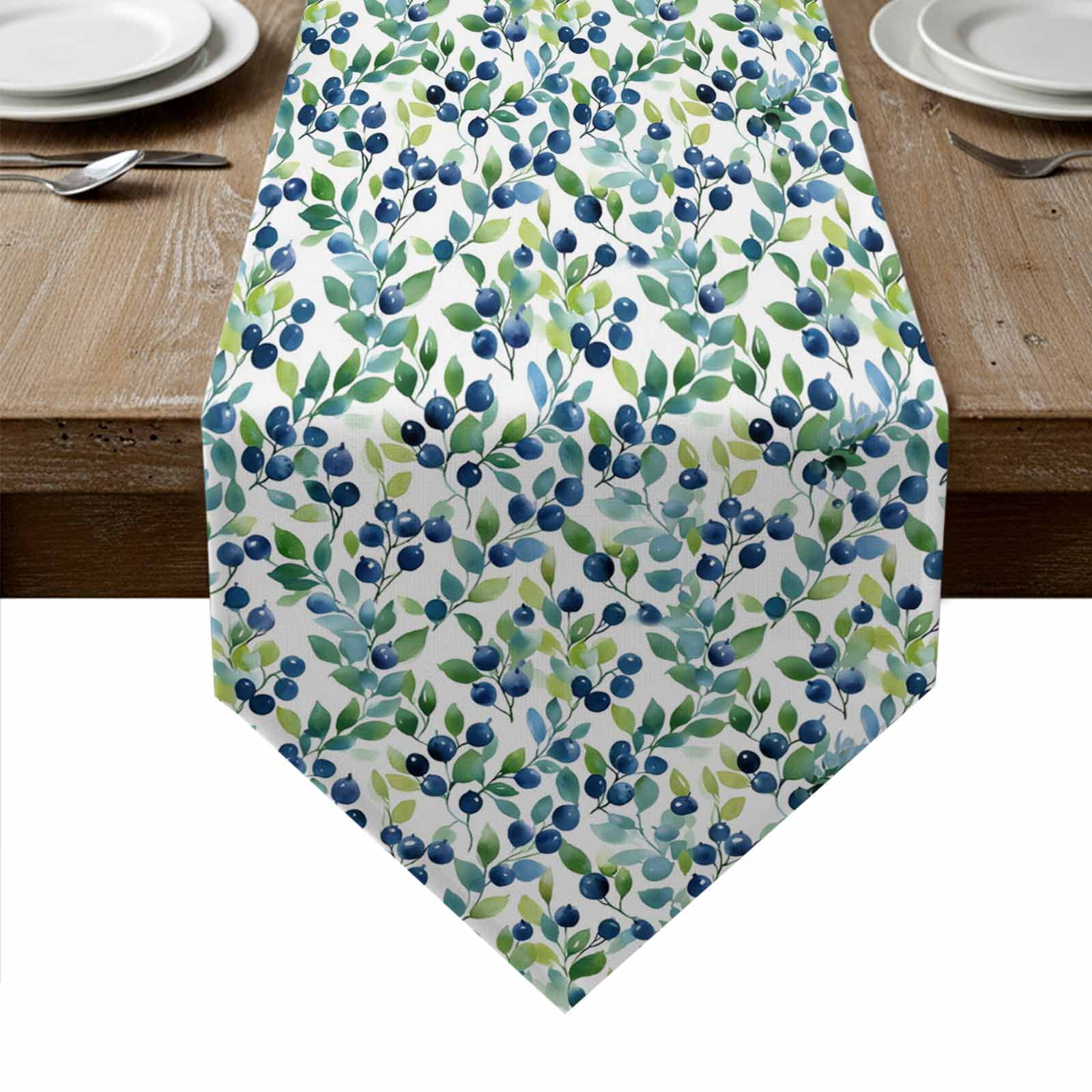 Berry Leaves Table Runner Linen Burlap Table Runner 120 Inches Long ...