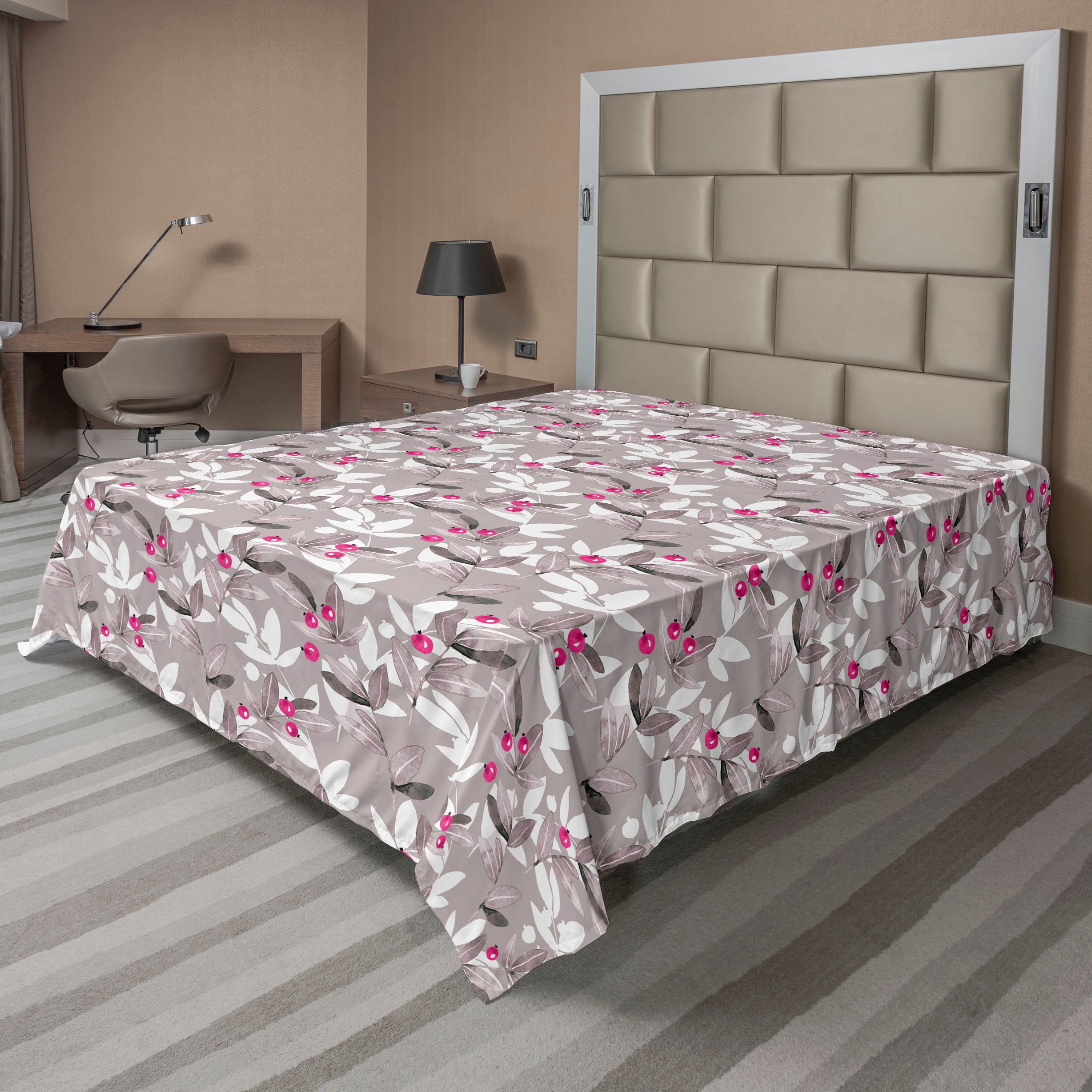 Ambesonne Berry Pattern Flat Bedding Sheet Soft Top Sheet, Modern Leafy ...