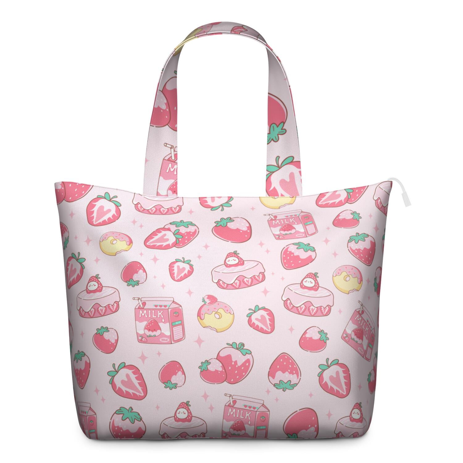 Berry Print Travel Tote - Cute Strawberry Design, Durable Zippered ...