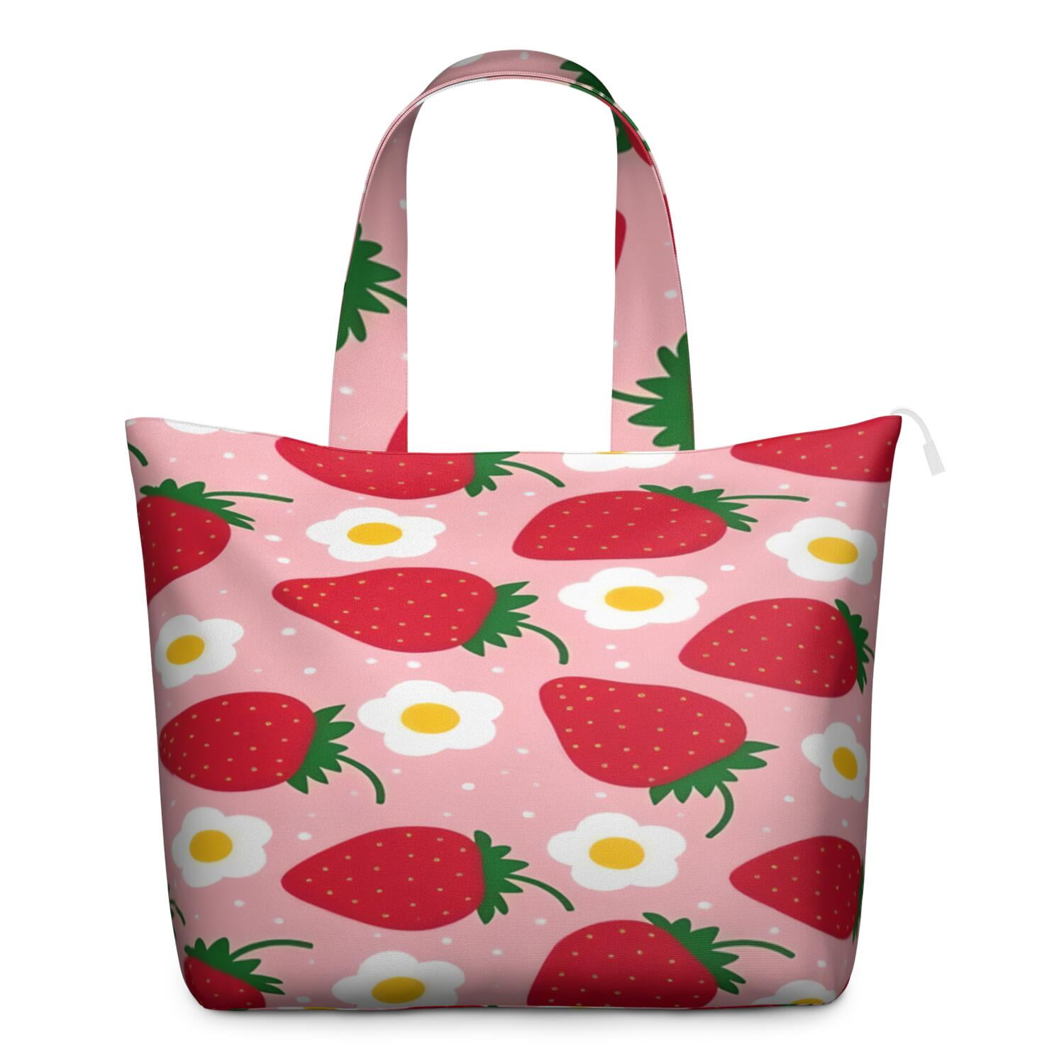 Berry Print Travel Tote - Cute Strawberry Design, Durable Zippered ...