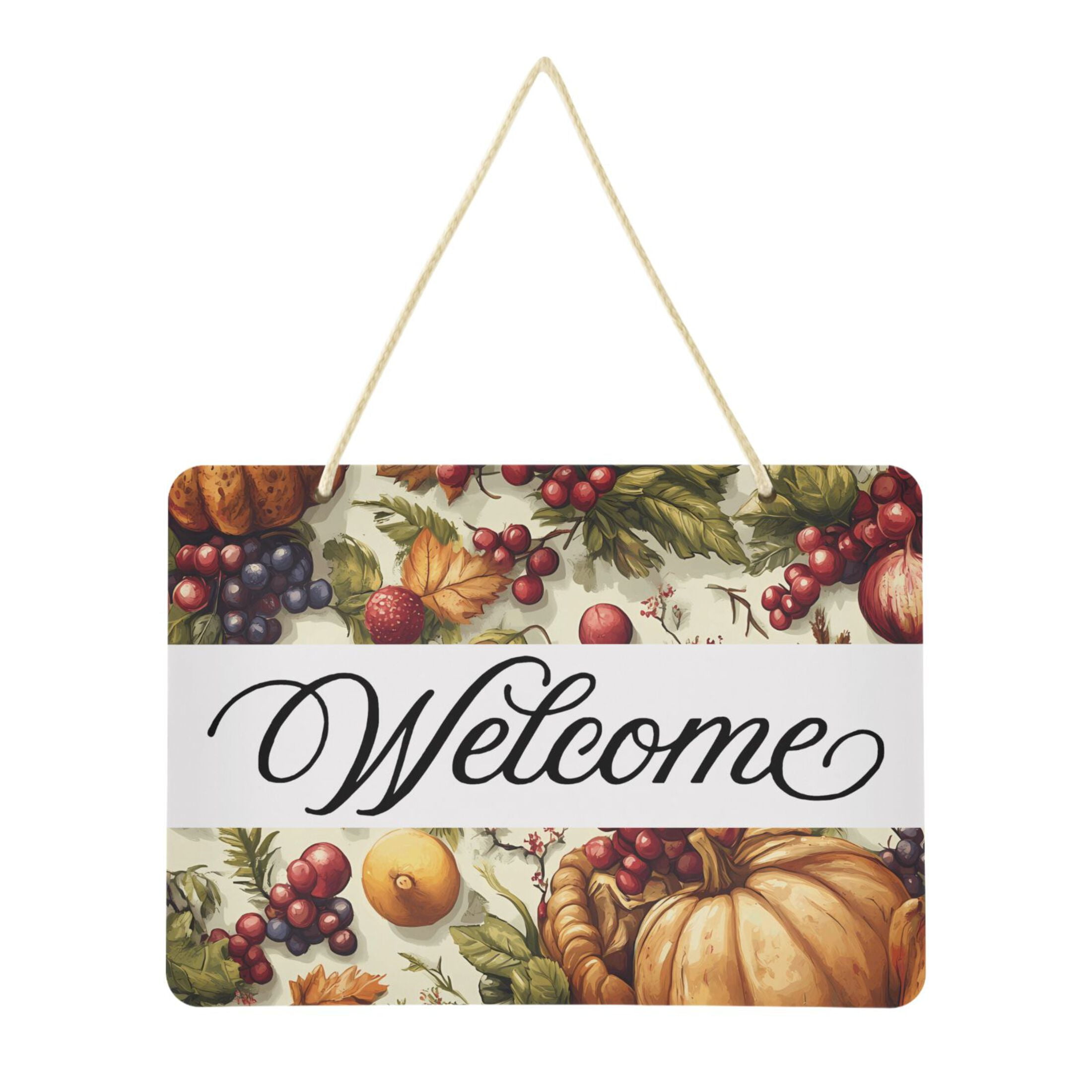 Berry Pumpkin Leaf Welcome Sign Front Door PVC 14x10 inch Hanger Hello ...
