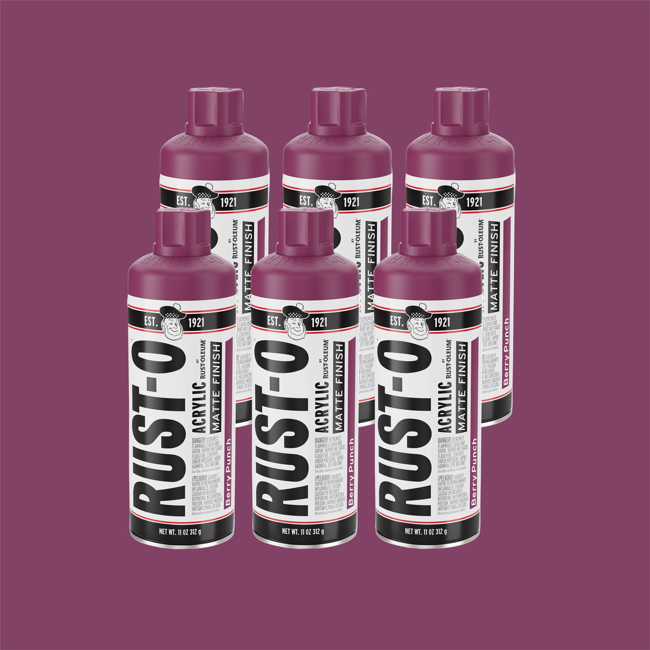 6 Pack, Berry Punch, Rust-Oleum Rust-O Acrylic Matte Spray Paint-392218 ...